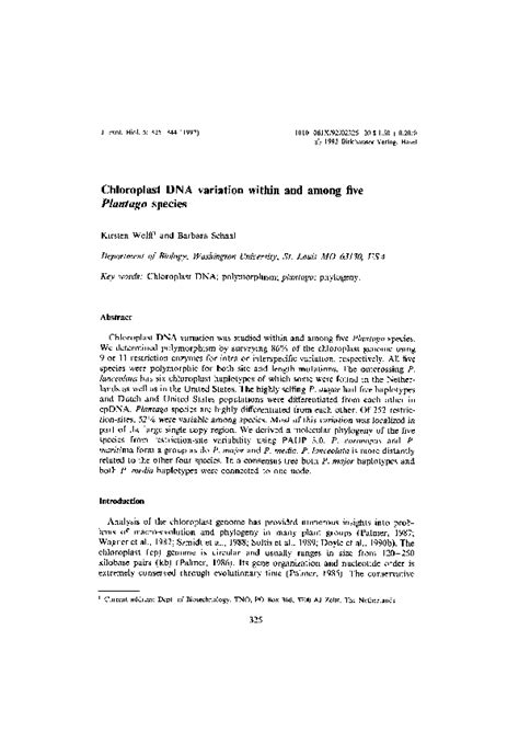 Pdf Chloroplast Dna Variation Within And Among Five Plantago Species
