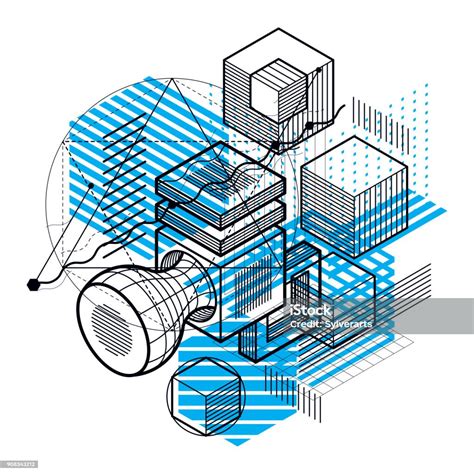 선 및 모양 추상적인 벡터 아이소메트릭 3d 배경입니다 큐브 육각형 사각형 사각형 및 다른 추상 요소 레이아웃 0명에 대한 스톡
