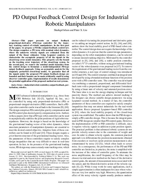 Pdf Pd Output Feedback Control Design For Industrial Robotic Manipulators