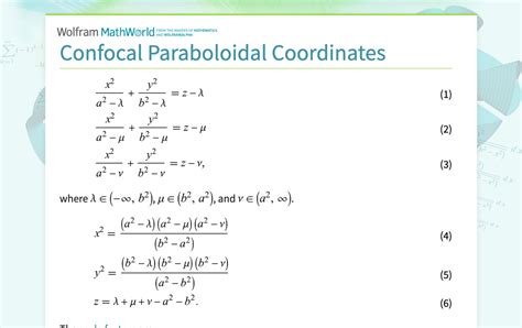 Confocal Paraboloidal Coordinates From Wolfram Mathworld