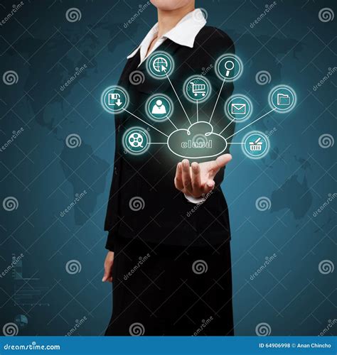 Business Woman Showing Cloud Computing Concept Of Business Mode Stock