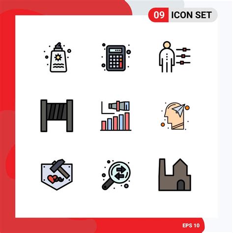 Stock Vector Icon Pack Of 9 Line Signs And Symbols For Long Tools Calculation Blocker Person