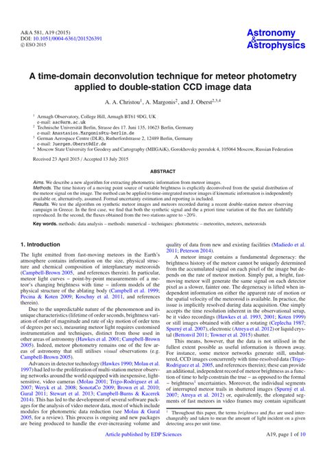Pdf A Time Domain Deconvolution Technique For Meteor Photometry Applied To Double Station Ccd
