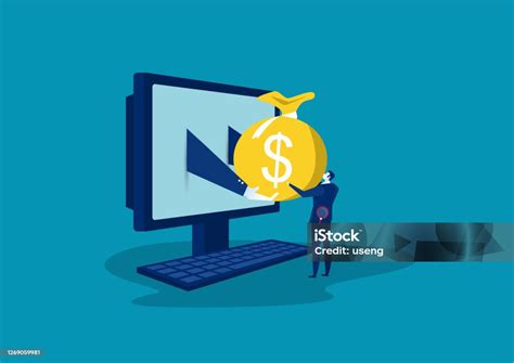 노트북을 사용하여 온라인으로 돈을 보내는 비즈니스 맨 캐릭터 이익 온라인 개념 벡터 일러스트레이터 경영자에 대한 스톡 벡터 아트 및 기타 이미지 Istock