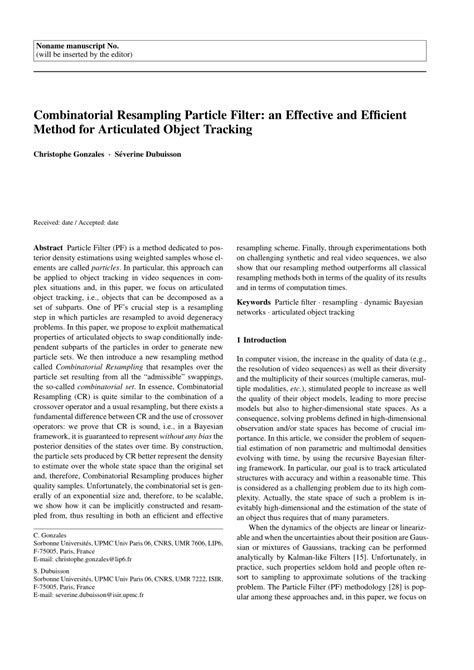 Pdf Combinatorial Resampling Particle Filter An Effective And