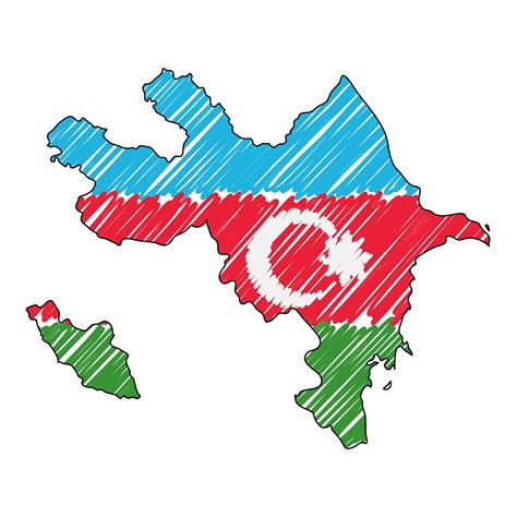 아제르바이잔 지도 손으로 그린 스케치 플래그 어린이 드로잉 낙서 지도 Infographic에 대 한 국가 지도 프리미엄 벡터