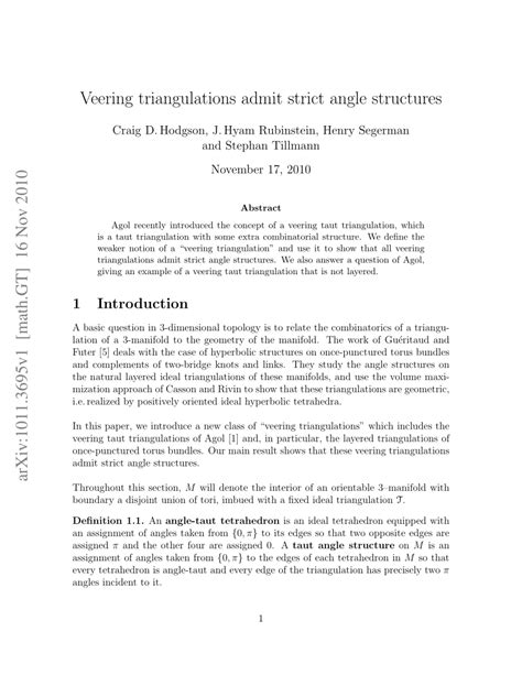 Pdf Veering Triangulations Admit Strict Angle Structures