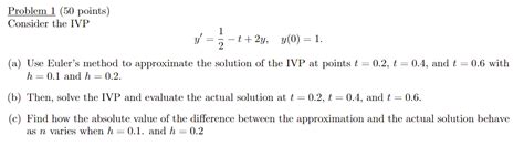 solved consider the ivp y′ 21−t 2y y 0 1 a use euler s