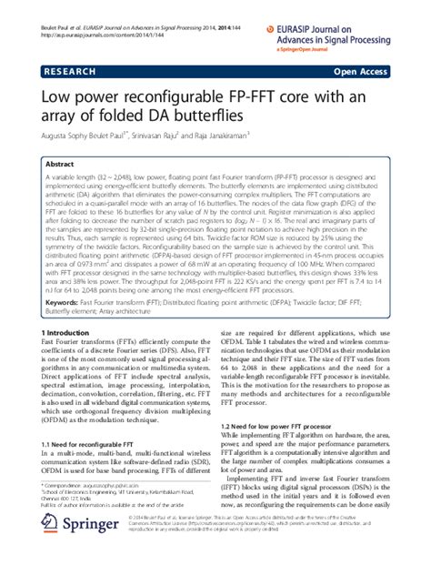 Pdf Low Power Reconfigurable Fp Fft Core With An Array Of Folded Da