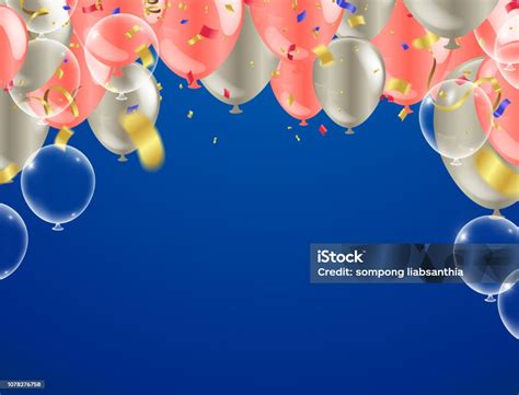 살아있는 산호 색깔과 색종이 헬륨 풍선 새 해 파티 기념일 축 하 이벤트 디자인 Airfor 생일에 격리 벡터 일러스트입니다 2019 년의 색깔 개념에 대한 스톡 벡터 아트