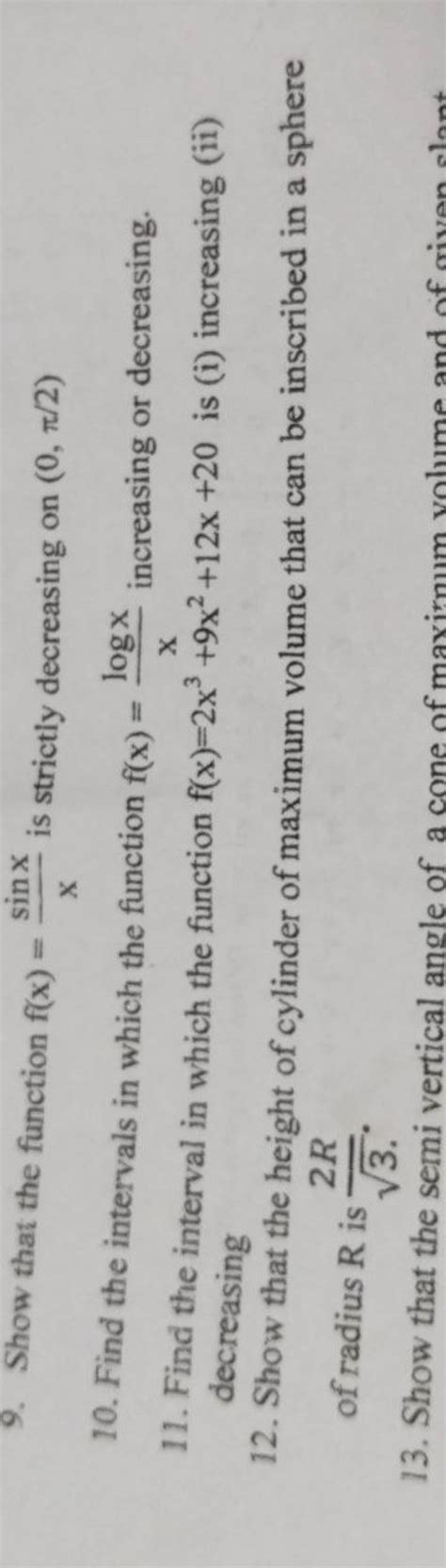 9 show that the function f x xsinx is strictly decreasing on 0 π 2 1
