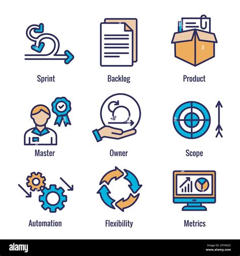 Agile Scrum Process Development With Icon Set Stock Vector Image Art