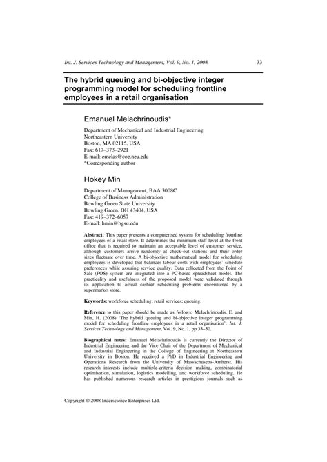 Pdf The Hybrid Queuing And Bi Objective Integer Programming Model For Scheduling Frontline