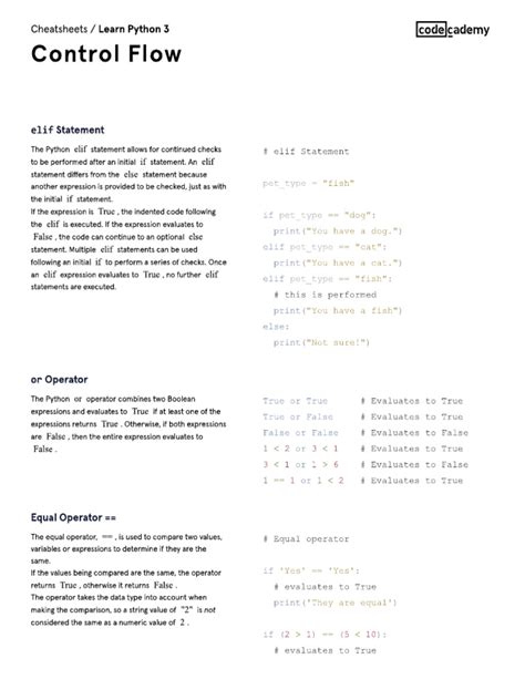 Learn Python 3 Control Flow Cheatsheet Pdf