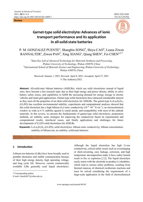 Pdf Garnet Type Solid Electrolyte Advances Of Ionic Transport