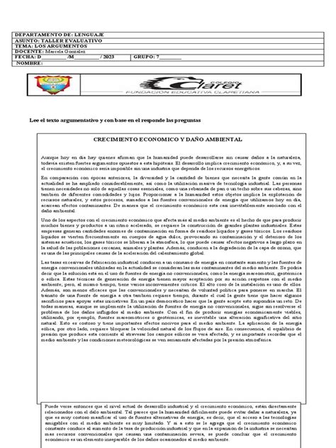 Taller De Los Argumentos Pdf Contaminación Entorno Natural