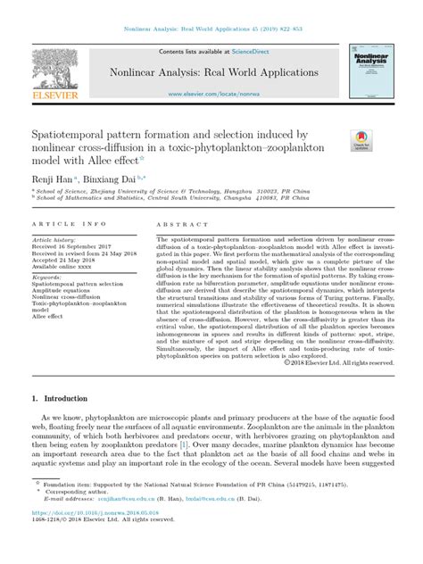 Spatiotemporal Pattern Formation And Sel Pdf Phytoplankton Diffusion