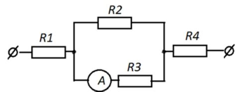 Знайти розподіл струмів і напруг між опорами І1 І2 І4 U1 U2 U3 U4 якщо амперметр