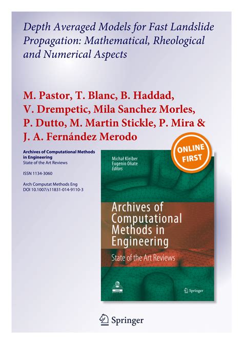 Pdf Depth Averaged Models For Fast Landslide Propagation