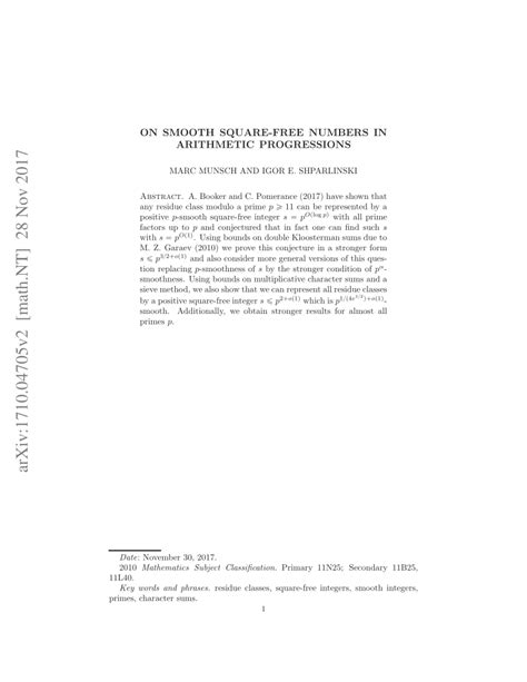 Pdf On Smooth Square Free Numbers In Arithmetic Progressions