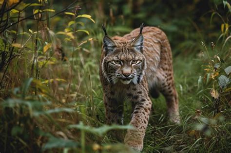 Premium Ai Image A Lynx In A Stealthy Prowling Stance