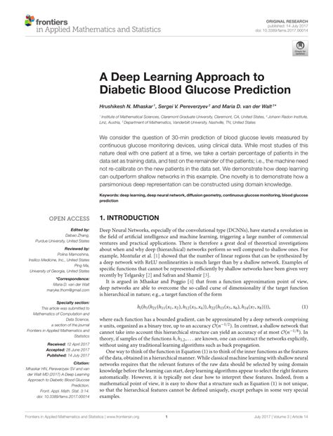 PDF A Deep Learning Approach To Diabetic Blood Glucose Prediction