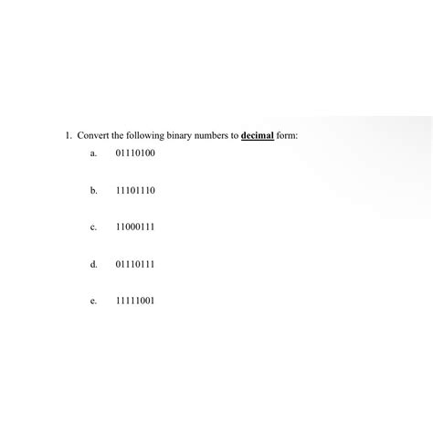 Solved Convert The Following Binary Numbers To Decimal Chegg