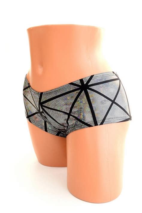 Ultra Cheeky Booty Shorts In Silver On Black Cracked Tiles Etsy