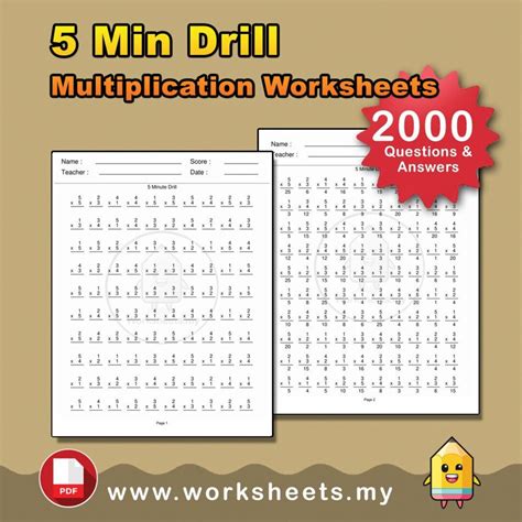 Igcse Maths Worksheets Printables 5 Min Math Drill Multiplication Etsy