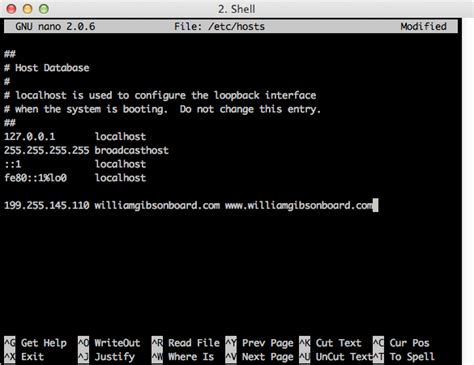 Add An Entry To Hosts File On OS X Using Nano