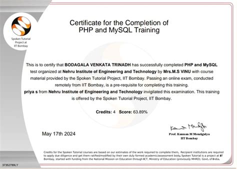 Bodagala Venkata Trinadh On Linkedin Php Mysql Achievement Niet