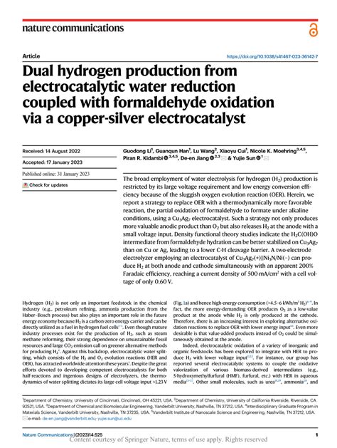 Pdf Dual Hydrogen Production From Electrocatalytic Water Reduction