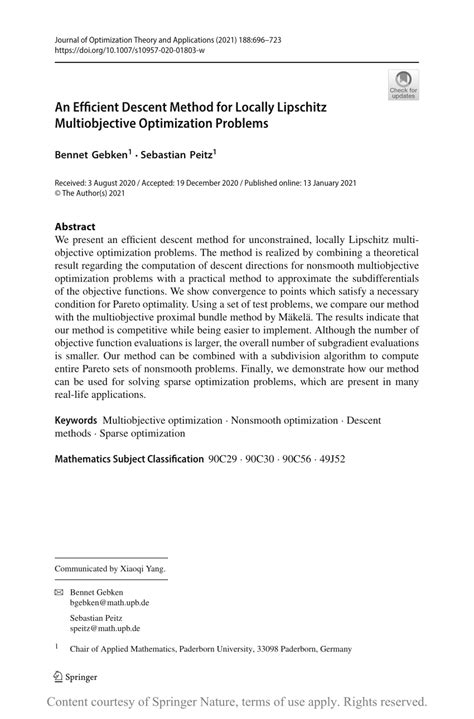 Pdf An Efficient Descent Method For Locally Lipschitz Multiobjective