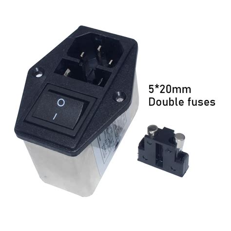 emi double fuse holder filter with rocker switch and socket