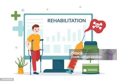 재활 플랫 만화 손으로 그린 템플릿 일러스트 레이 션 환자 정형 외과 물리 치료 신체 활동 및 건강 관리를 돕는 의사 간호사에 대한 스톡 벡터 아트 및 기타 이미지 Istock