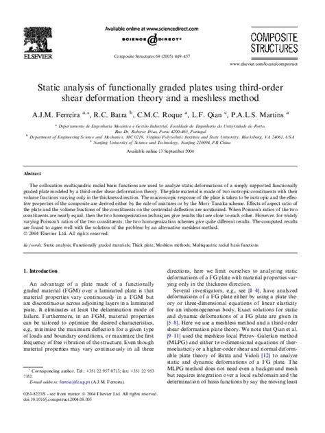 Pdf Static Analysis Of Functionally Graded Plates Using Third Order Shear Deformation Theory