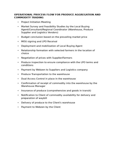 Operational Process Flow For Produce Aggregation And Commodity Trading Pdf