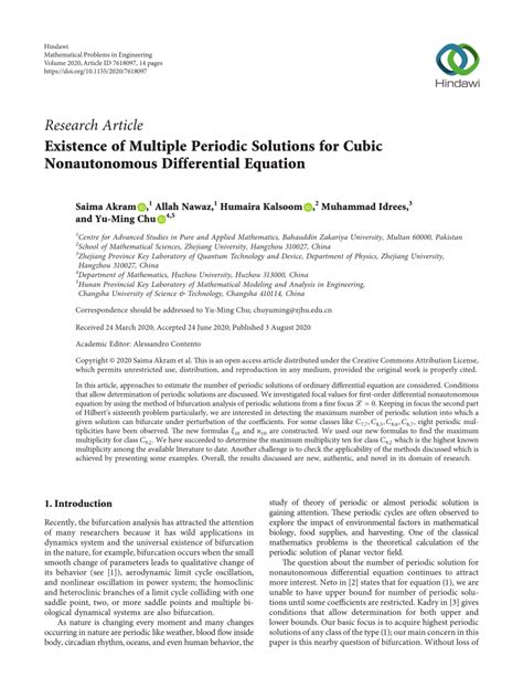 Pdf Existence Of Multiple Periodic Solutions For Cubic Nonautonomous