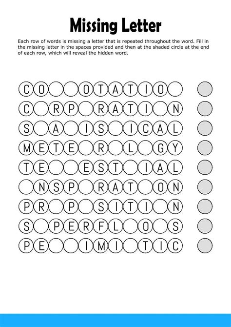 Each Row Of Words Is Missing A Letter That Is Repeated Throughout The Word Fill In The Missing