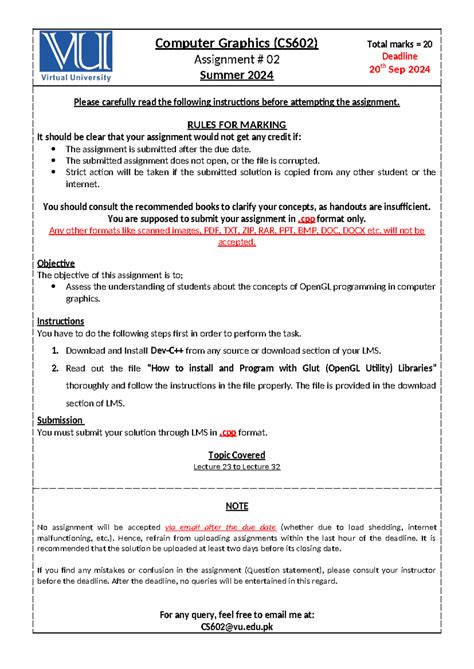Summer 2024 Cs602 2 Assignment Computer Graphics Cs602 Assignment