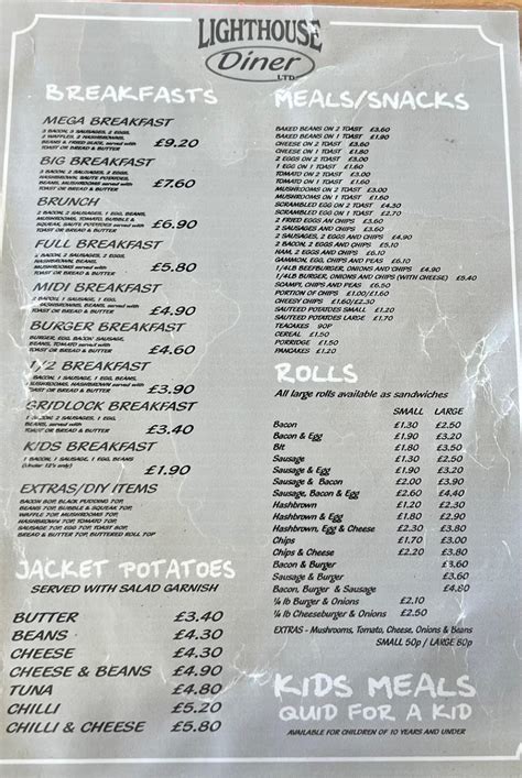 Online Menu Of Lighthouse Diner Restaurant Lowestoft United Kingdom Nr32 1ul Zmenu