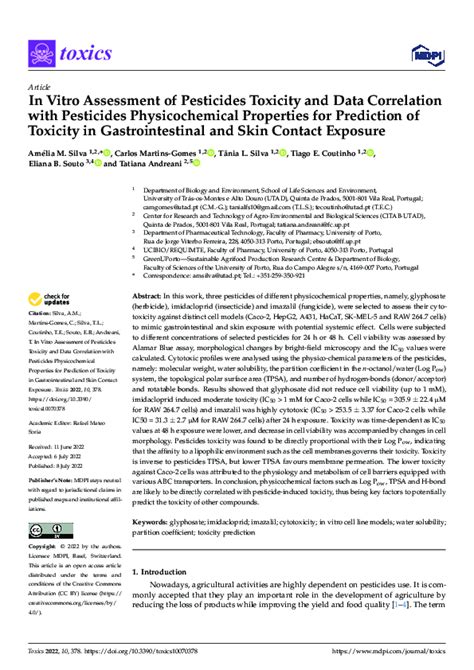 Pdf In Vitro Assessment Of Pesticides Toxicity And Data Correlation