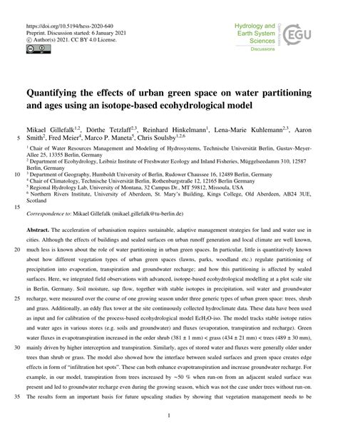 Pdf Quantifying The Effects Of Urban Green Space On Water