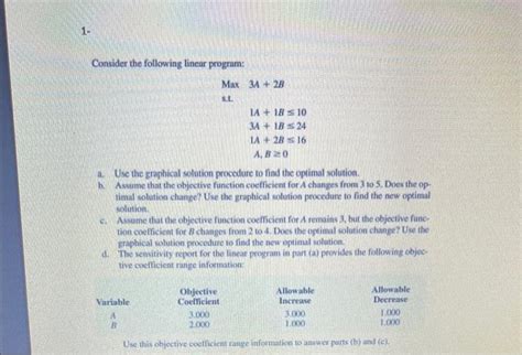 solved consider the following lincar program max3a 2b s t