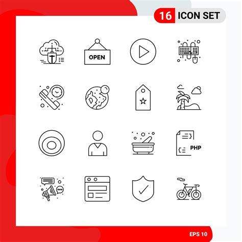 16 Universal Outline Signs Symbols Of Summary Duration Multimedia Call Keyboard Editable Vector