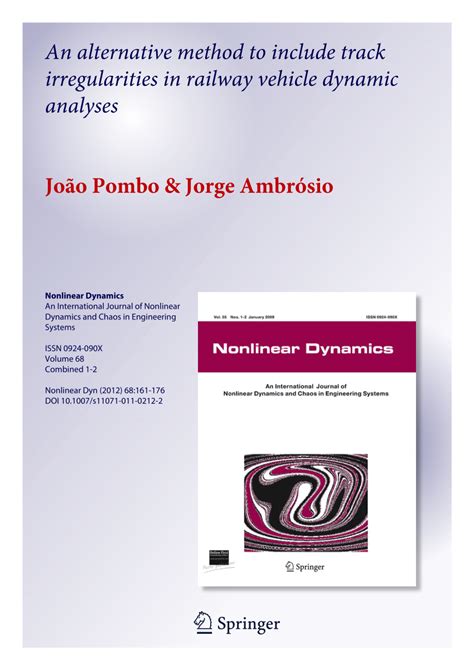 Pdf An Alternative Method To Include Track Irregularities In Railway Vehicle Dynamic Analyses