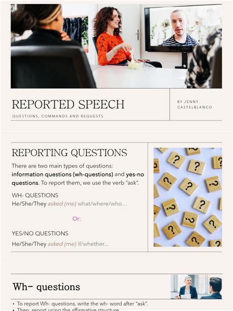 Reported Speech Questions Commands And Requests Pdf Question Verb