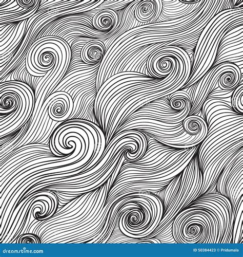 Vector Seamless Wave Hand Drawn Pattern Waves Background Seaml Stock Illustration