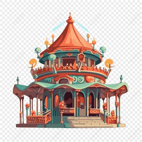 정자 클립 아트 만화 스타일 사각형 회전목마 벡터누각 Png 일러스트 무료 다운로드 Lovepik