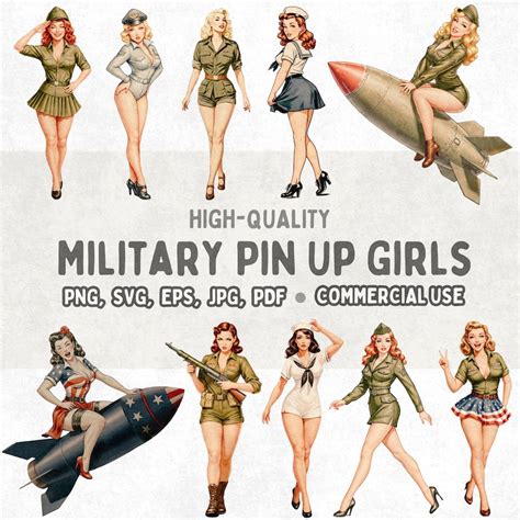 Military Pin Up Girls Clipart Bundle Retro Army Wwii Png Svg  Pdf